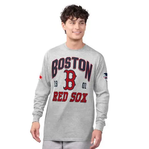 STARTER Heather Gray/ Boston Red Sox Two-pack Long Sleeve & Short Sleeve T-shirt Set - Navy