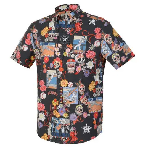 Reyn Spooner Houston Astros Día De Los Muertos Tri-blend Button-down Shirt - Black