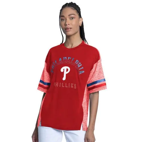 G-III 4HER BY CARL BANKS Philadelphia Phillies Glitter Graphic Oversized Top - Red