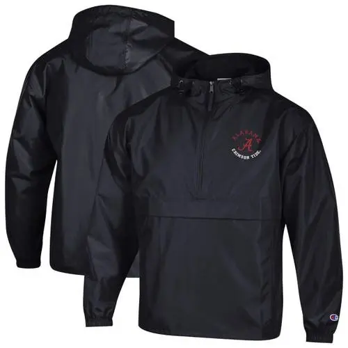 Champion Alabama Crimson Tide Packable Hooded Windbreaker Half-zip Jacket - Black