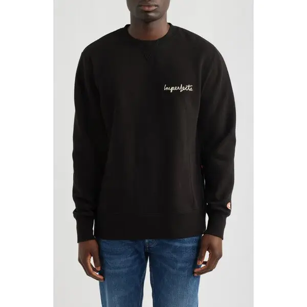 IMPERFECTS Signature Crewneck Cotton Blend Fleece Sweatshirt - Obsidian