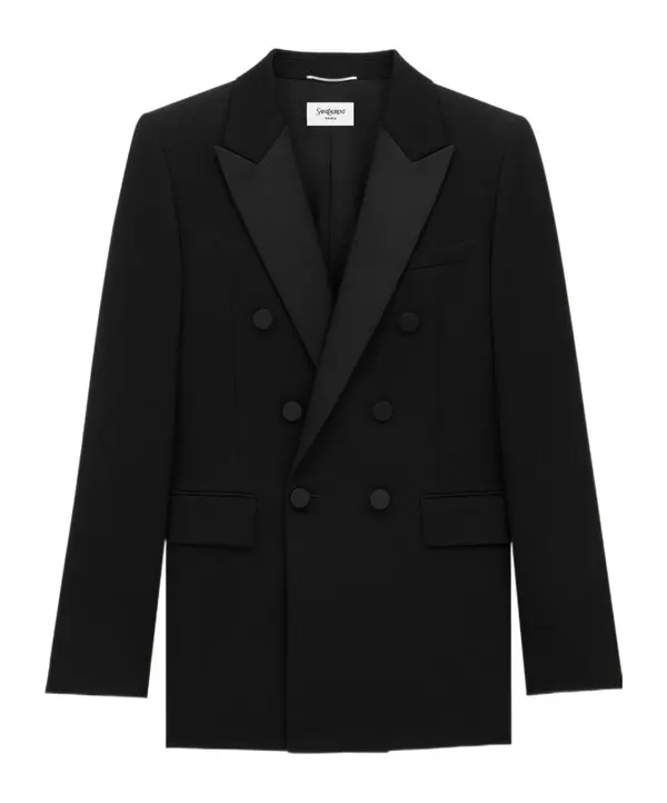 Saint Laurent Tuxedo Jacket In Grain De Poudre - Black