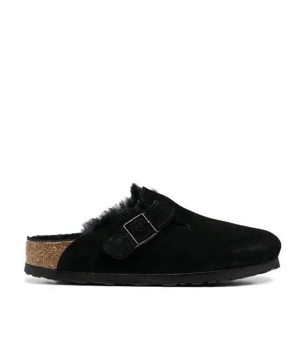 BIRKENSTOCK Boston Slip-on Sandals With Logo And Buckle Detailing - Black