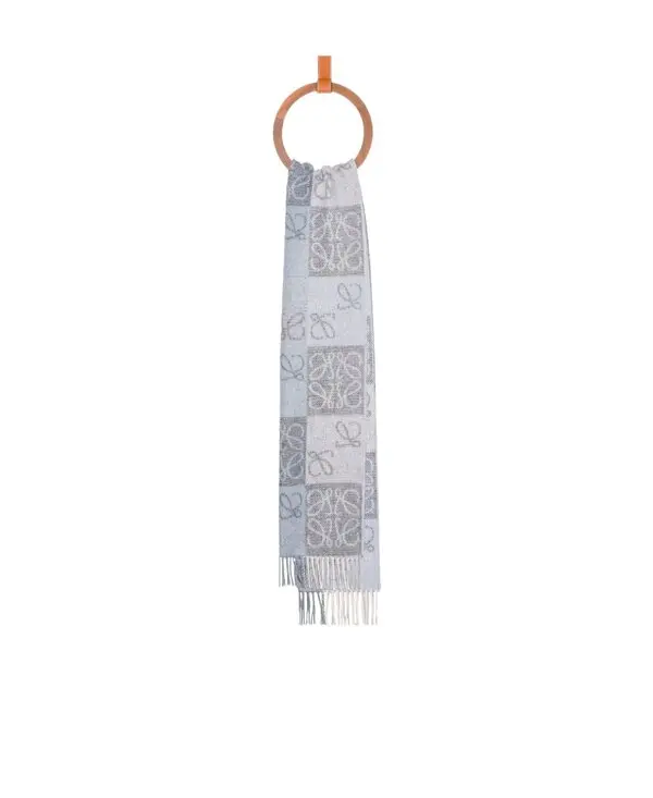 Loewe Checkerboard Fringed Edge Scarf - Gray