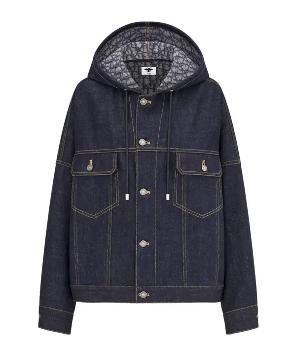 Dior Oversized Hooded Jacket With Bee And Cd Logo Embroidery - Blue