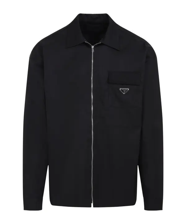 Prada Logo Plaque Zip-up Shirt - Black