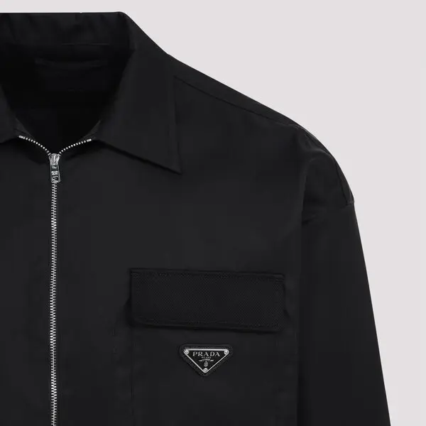 Prada Logo Plaque Zip-up Shirt