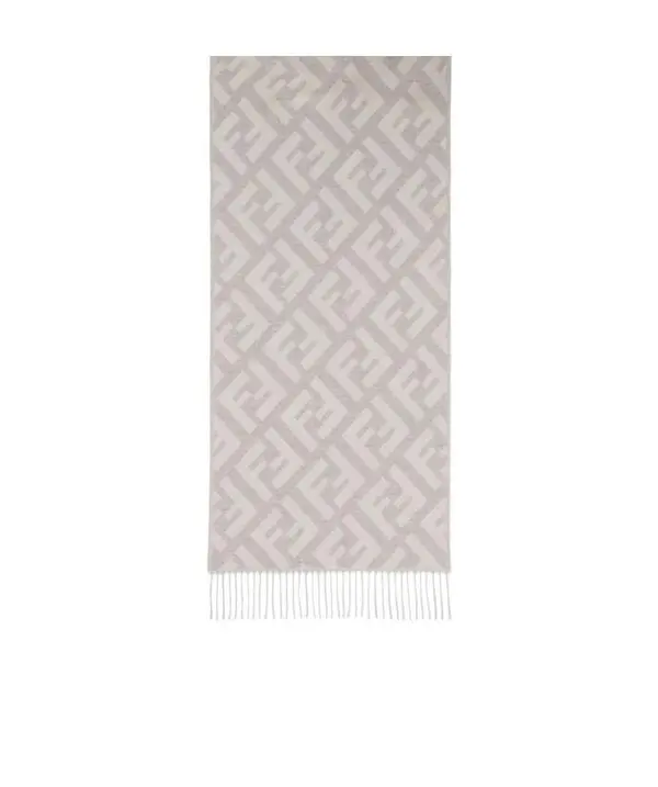 Fendi Logo Jacquard Fringed-edge Scarf - Light Grey