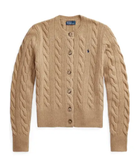 Polo Ralph Lauren Crewneck Cardigan With Embroidered Pony - Camel