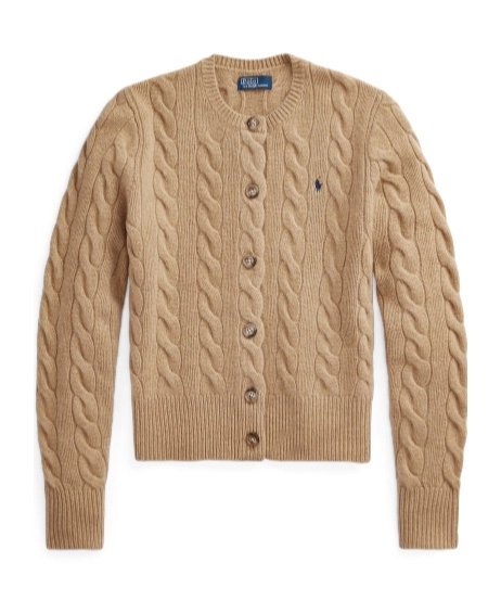 Polo Ralph Lauren Cable Knit Wool Cardigan - Camel