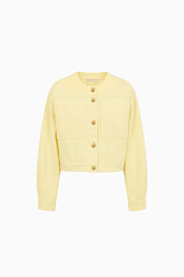Ulla Johnson Briar Collarless Denim Jacket In Yellow - Chantilly