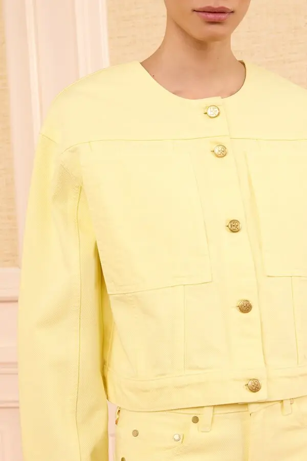 Ulla Johnson Briar Collarless Denim Jacket In Yellow - Chantilly