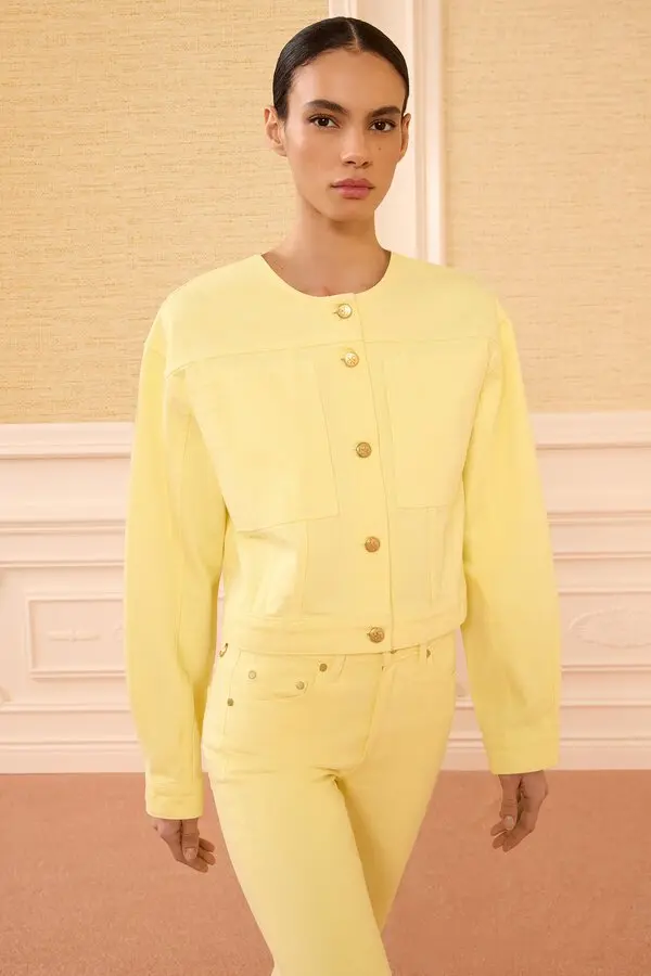 Ulla Johnson Briar Collarless Denim Jacket In Yellow - Chantilly