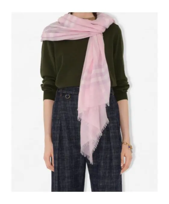Burberry Check Pattern Frayed-edge Scarf - Fondant