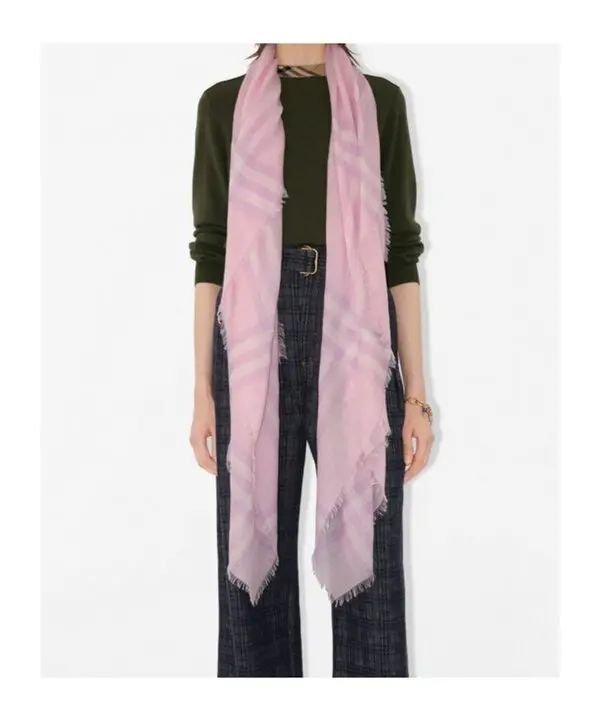Burberry Check Pattern Frayed-edge Scarf - Fondant