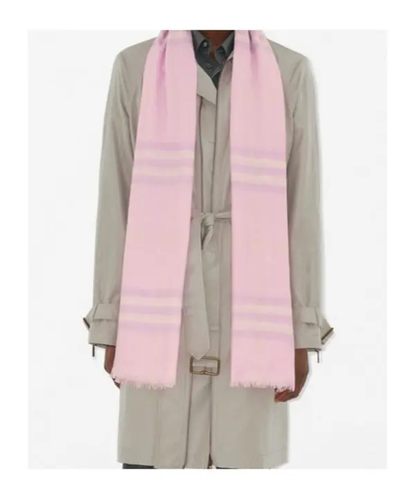 Burberry Check Pattern Frayed-edge Scarf - Fondant