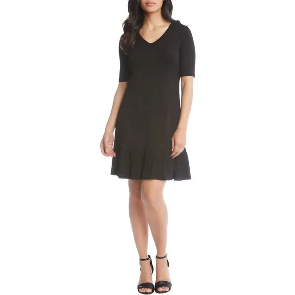 Karen Kane V-neck Ruffle Hem Dress - Black