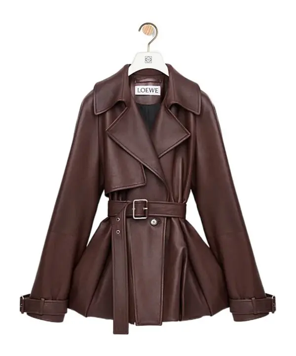 Loewe Anagram Embossed Belted Leather Jacket - Brown
