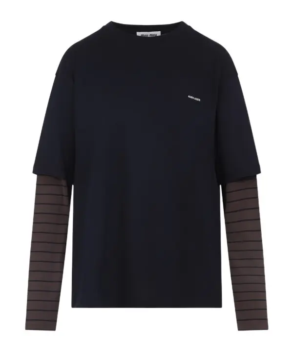 Miu Miu Long Sleeve Crew Neck T-shirt - Black