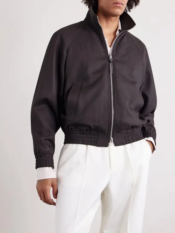 TOM FORD Leather-trimmed Wool And Silk-blend Jacket