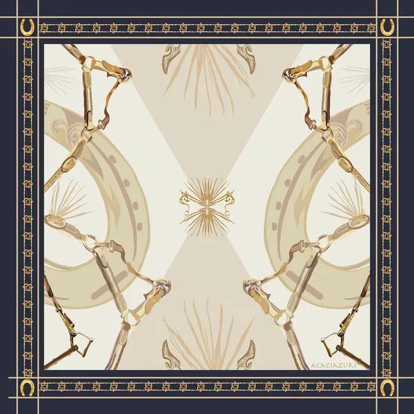 ACACIAZURI Neutrals / Gold / Blue The Equestrian Essentials Silk Scarf - Gold/blue