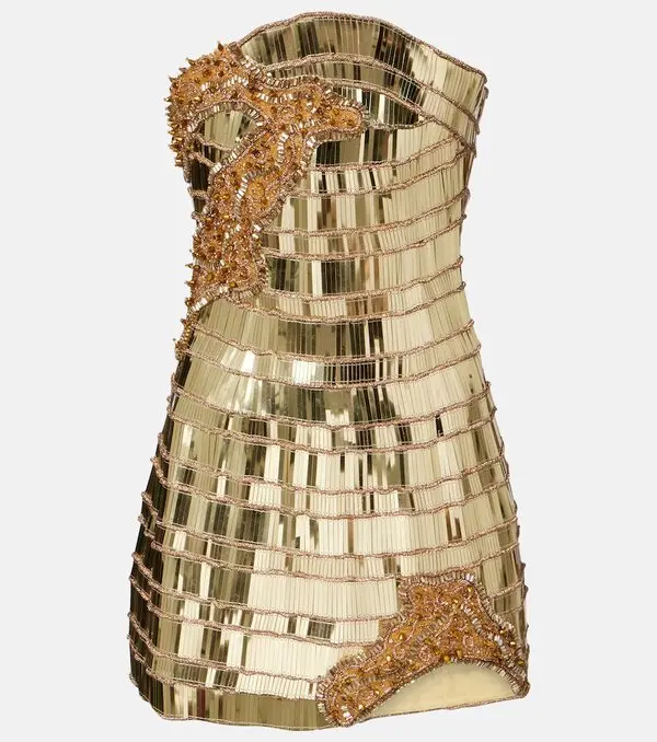 Rachel Gilbert Ariel Embellished Bustier Dress - Gold