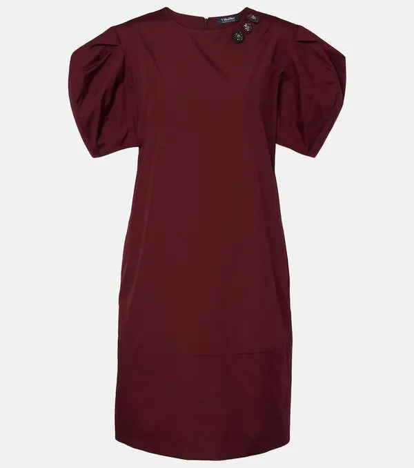 Max Mara Puff-sleeve Cotton Poplin Mini Dress - Burgundy