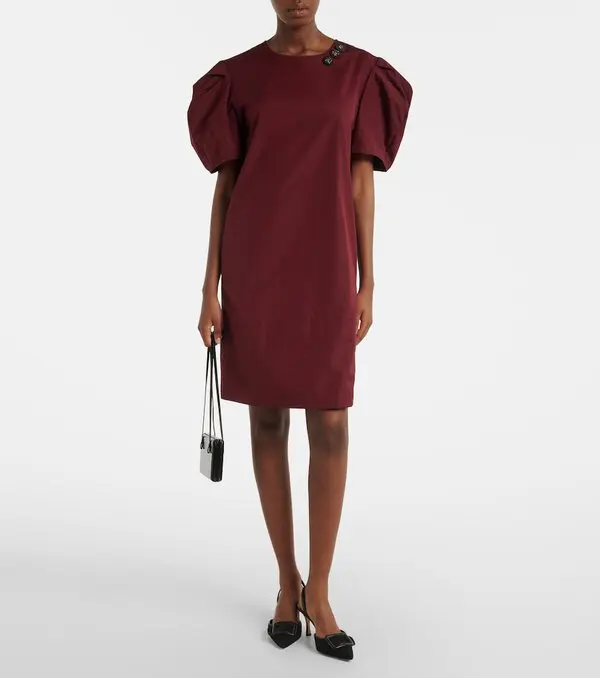 Max Mara Puff-sleeve Cotton Poplin Mini Dress - Burgundy