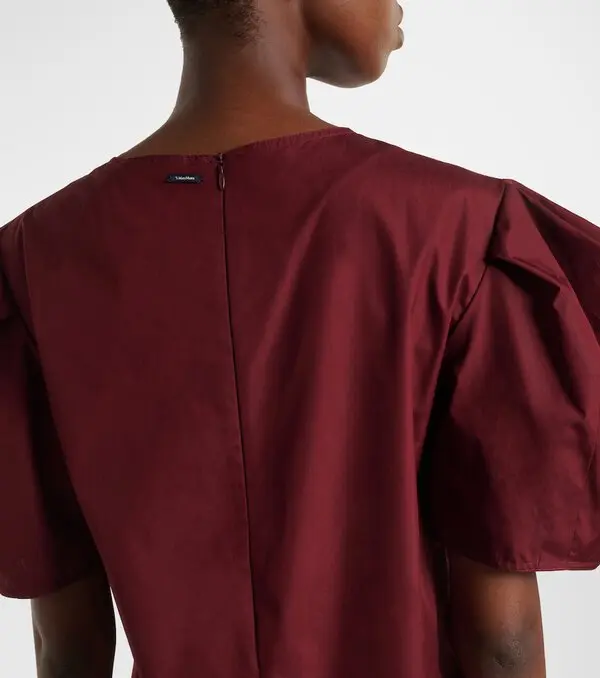 Max Mara Puff-sleeve Cotton Poplin Mini Dress - Burgundy