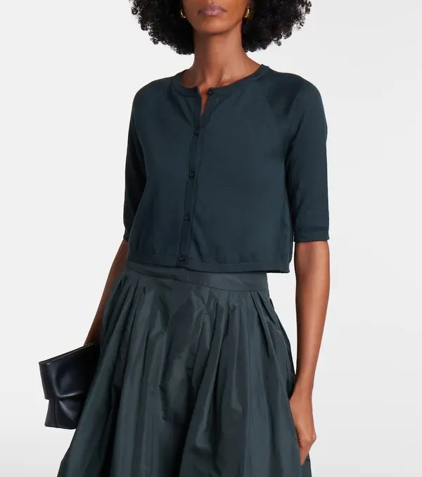 Max Mara Cropped Cotton, Silk, And Cashmere Cardigan - Green