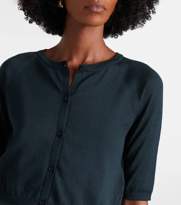 Max Mara Cropped Cotton, Silk, And Cashmere Cardigan - Green