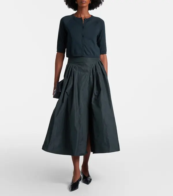Max Mara Cropped Cotton, Silk, And Cashmere Cardigan - Green
