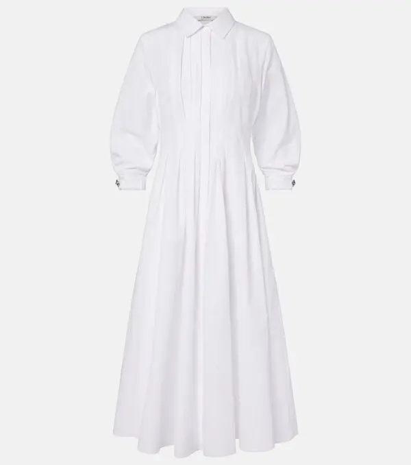 Max Mara Pleated Cotton Poplin Shirt Dress - White