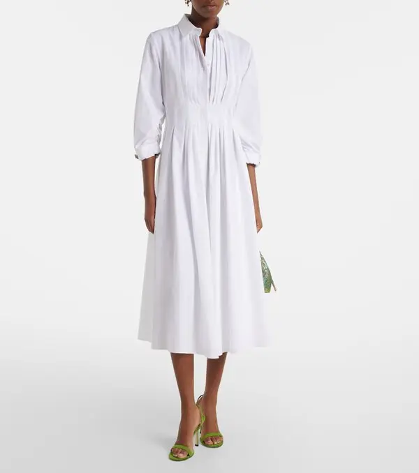 Max Mara Pleated Cotton Poplin Shirt Dress - White