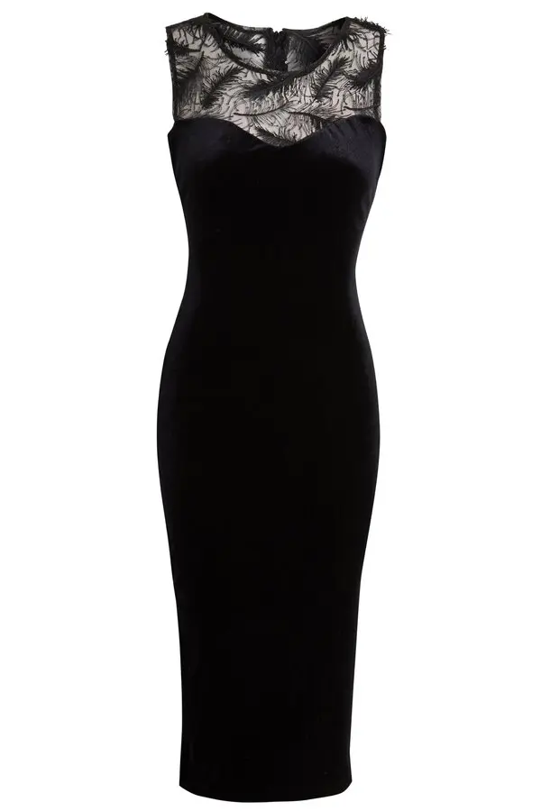 SARVIN Velvet Midi Bodycon Dress - Black