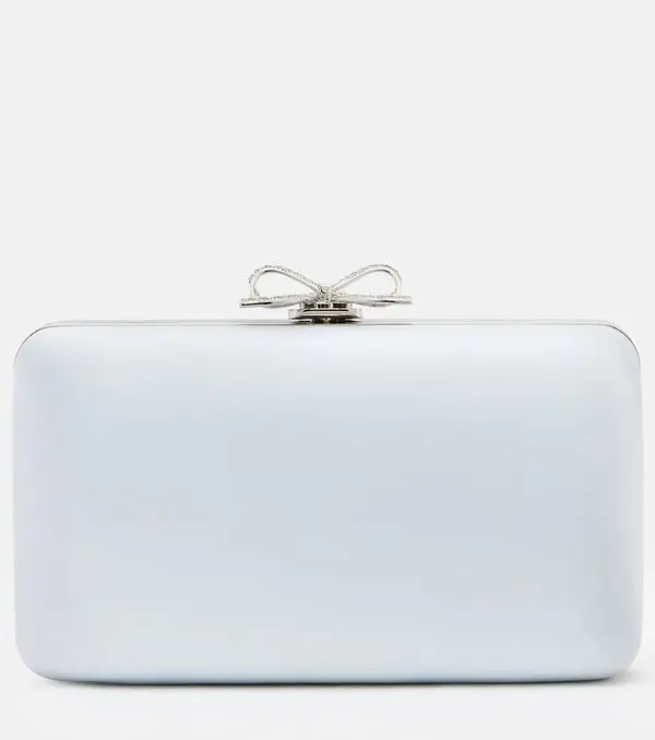 SELF-PORTRAIT Bow Embellished Satin Clutch - Blue