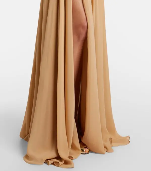 Elie Saab Raffia-trimmed Silk-blend Tulle Gown