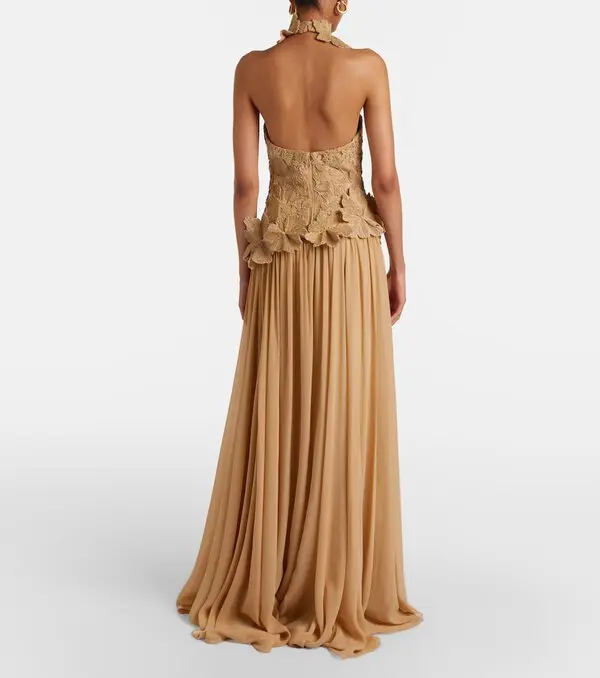 Elie Saab Raffia-trimmed Silk-blend Tulle Gown