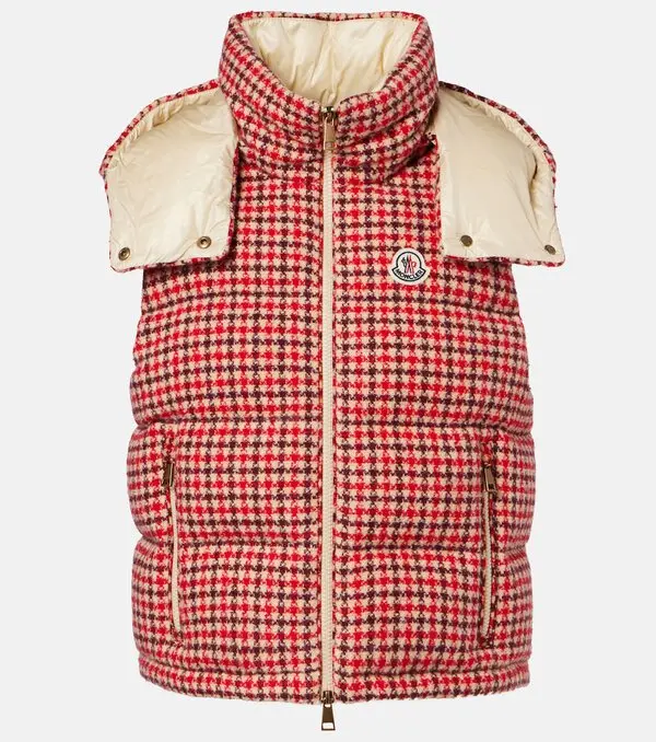 Moncler Niverolle Checked Wool-blend Down Vest - Red