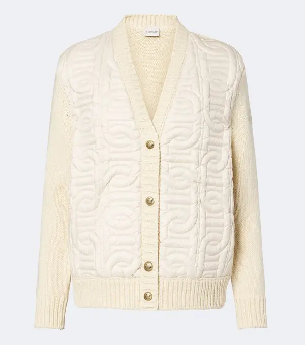 Moncler Down-paneled Cotton-blend Cardigan - Beige