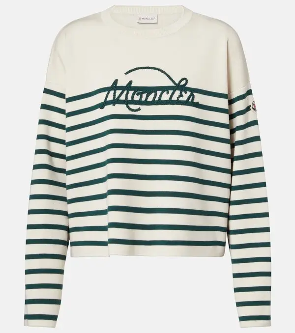 Moncler Striped Virgin Wool Sweater - Beige