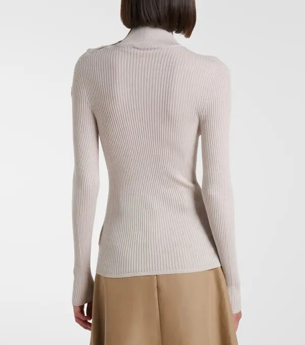 Moncler Virgin Wool Turtleneck Sweater With Buttoned Shoulder - Beige
