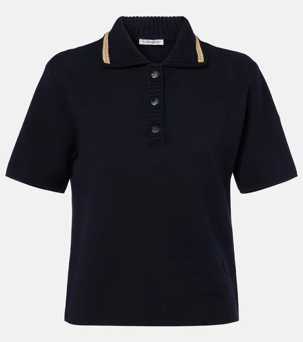 Moncler Knitted Cotton Polo Shirt - Blue