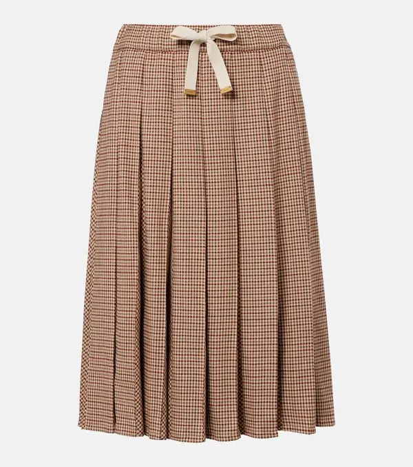 Moncler Checked Pleated Midi Skirt