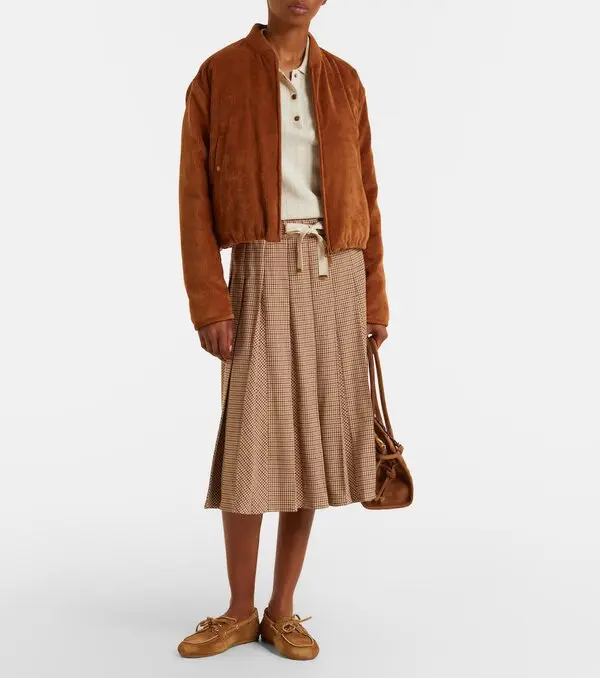 Moncler Checked Pleated Midi Skirt