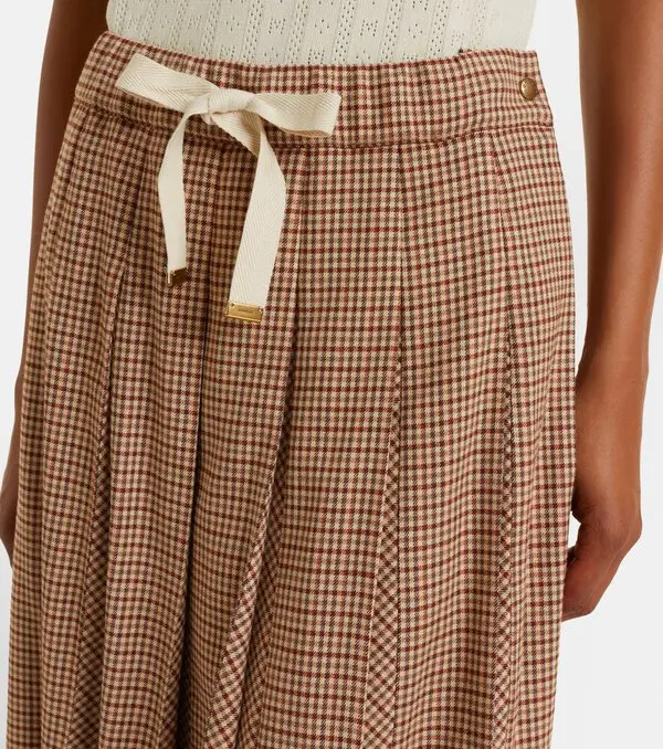 Moncler Checked Pleated Midi Skirt - Brown