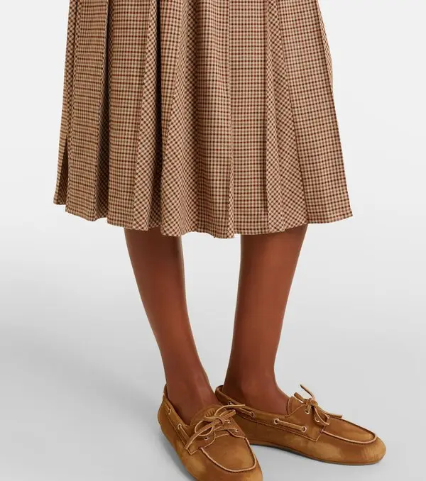 Moncler Checked Pleated Midi Skirt - Brown