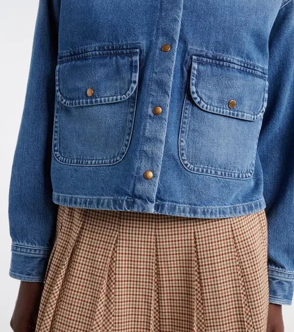 Moncler Teddy-trimmed Denim Shirt - Blue