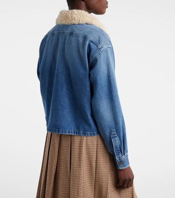 Moncler Teddy-trimmed Denim Shirt - Blue