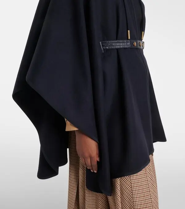 Moncler Belted Wool-blend Cape With Drawstring Hood - Blue